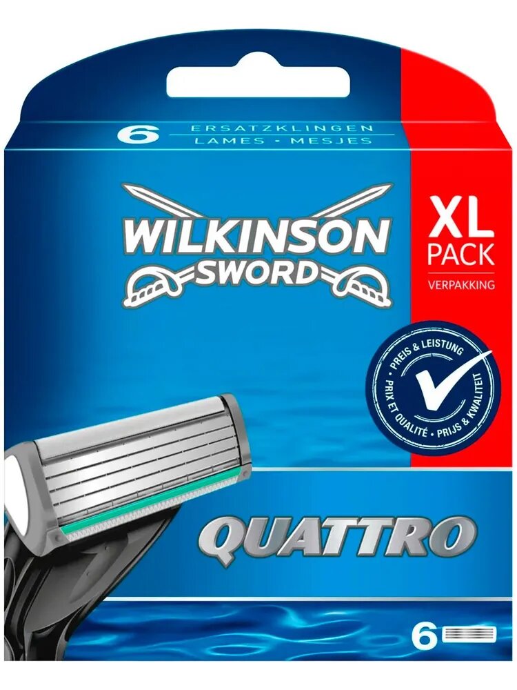 Wilkinson Sword Сменные кассеты Schick QUATTRO (6 шт.), 4 лезвия, увл. полоска