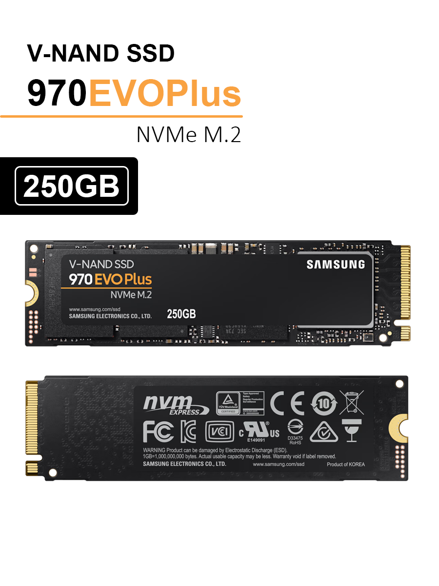 Твердотельный накопитель 970 EVO Plus 250 ГБ M.2 NVMe PCIe 3.0 x4 3500/2300 МБ/с V-NAND TLC SSD для ПК ноутбука