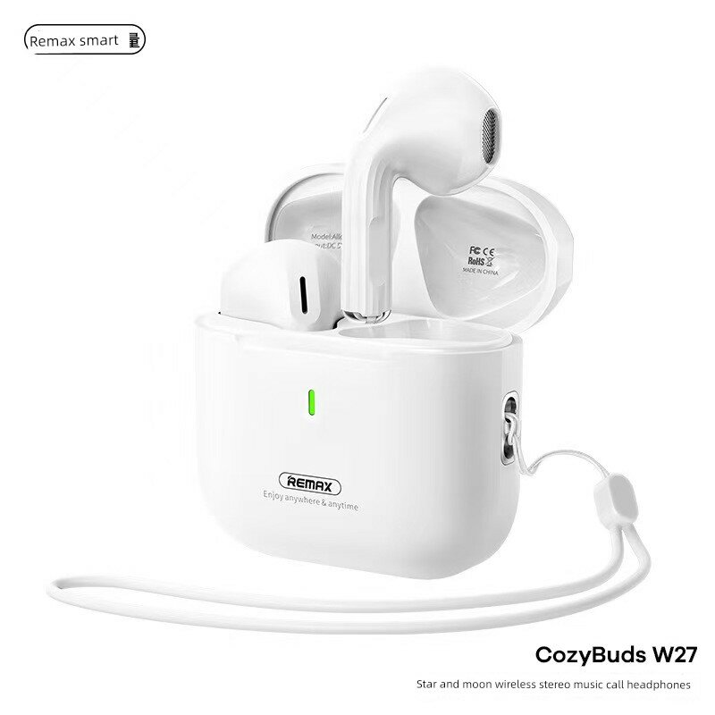 Беспроводные наушники Bluetooth 5.4 стерео Hi-Fi с сенсорным управлением, компактные наушники W27 в лунно-белом цвете