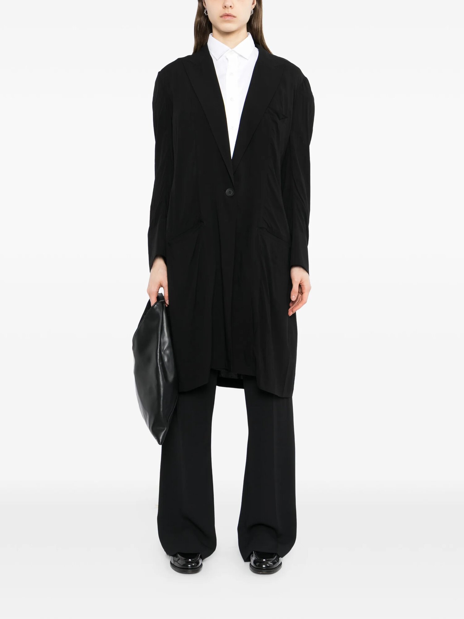 Куртка Yohji Yamamoto Single-breasted notched-lapel jacket, размер 42, black/black — фото 1