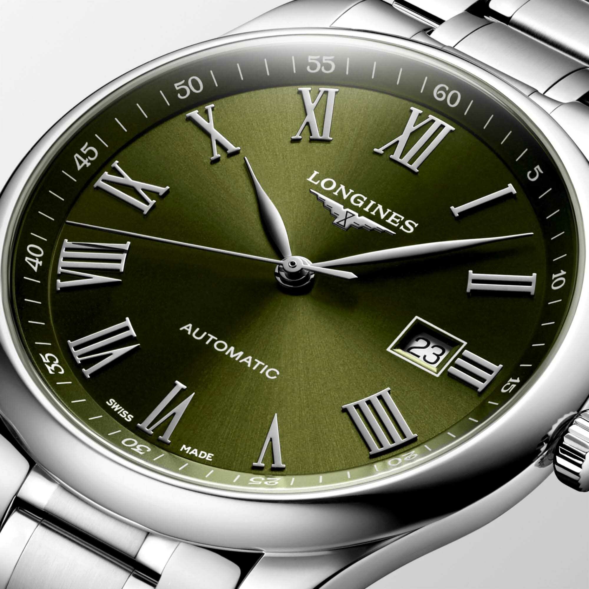 Наручные часы LONGINES, серебряный, хаки — фото 1