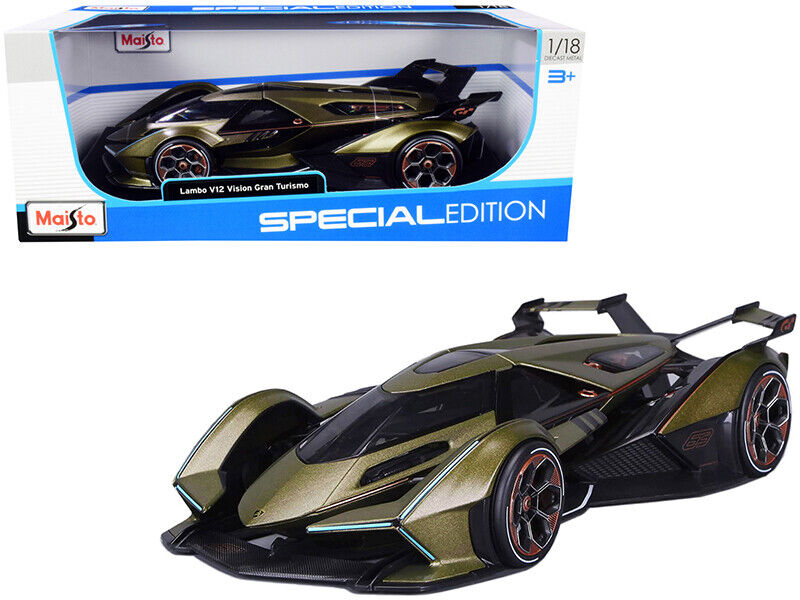 Maisto Машинка металлическая Lamborghini V12 Vision Gran Turismo, 1:18, оливковая