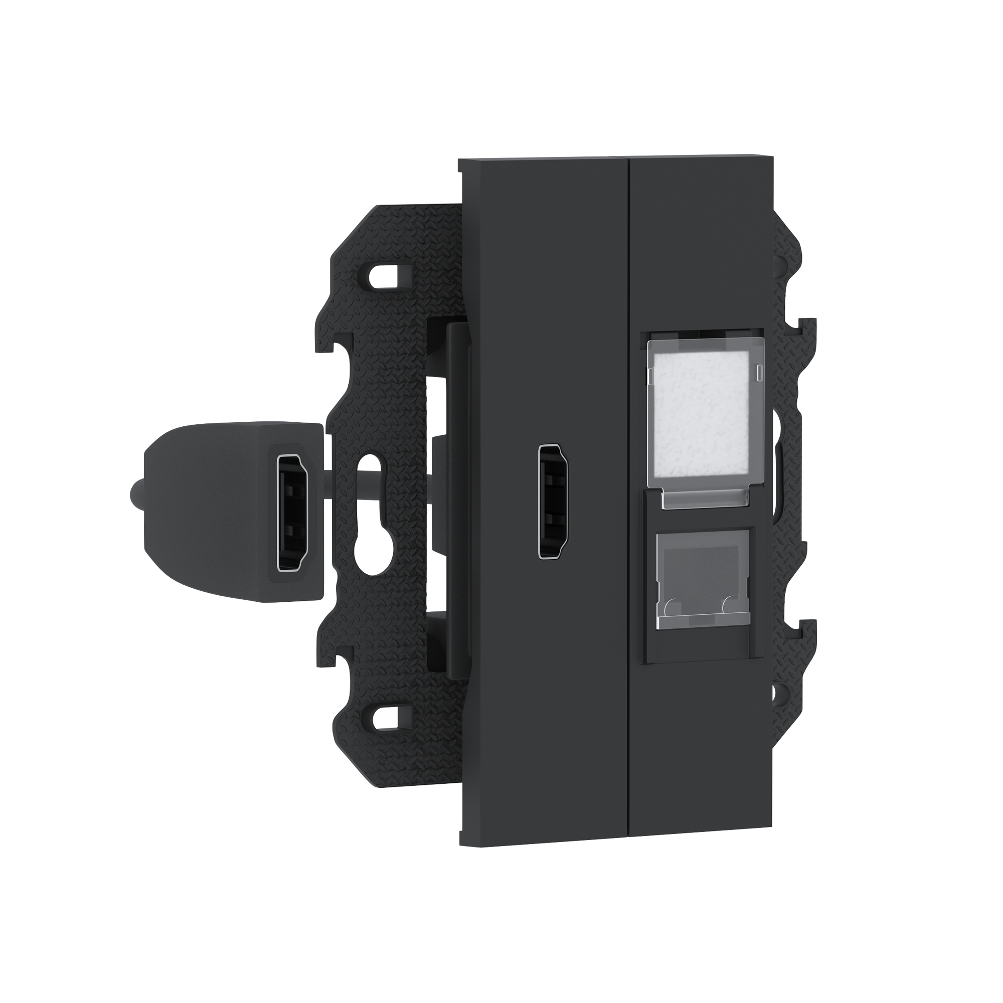 Розетка комбинированная HDMI + RJ45 cat6 UTP, цвет чёрный матовый, серия VGD