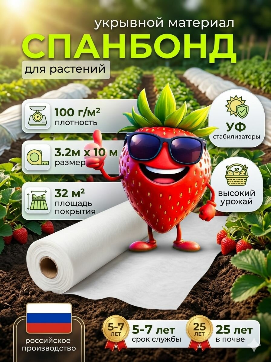 Агроткань от сорняков Спанбонд, 3.2004x10 м, 100 г-кв. м, 100 мкм, 1 шт
