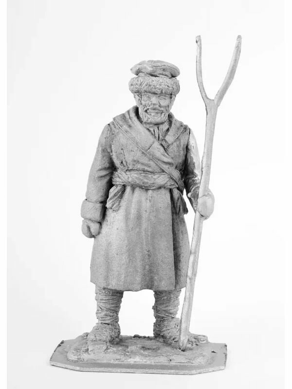 Коллекционный оловянный солдатик фигурка Партизан с вилами, 1812 г. 54 мм Масштаб1/32