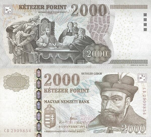 Венгрия 2000 форинтов 2007-2013 Бетлен Габор с учеными UNC