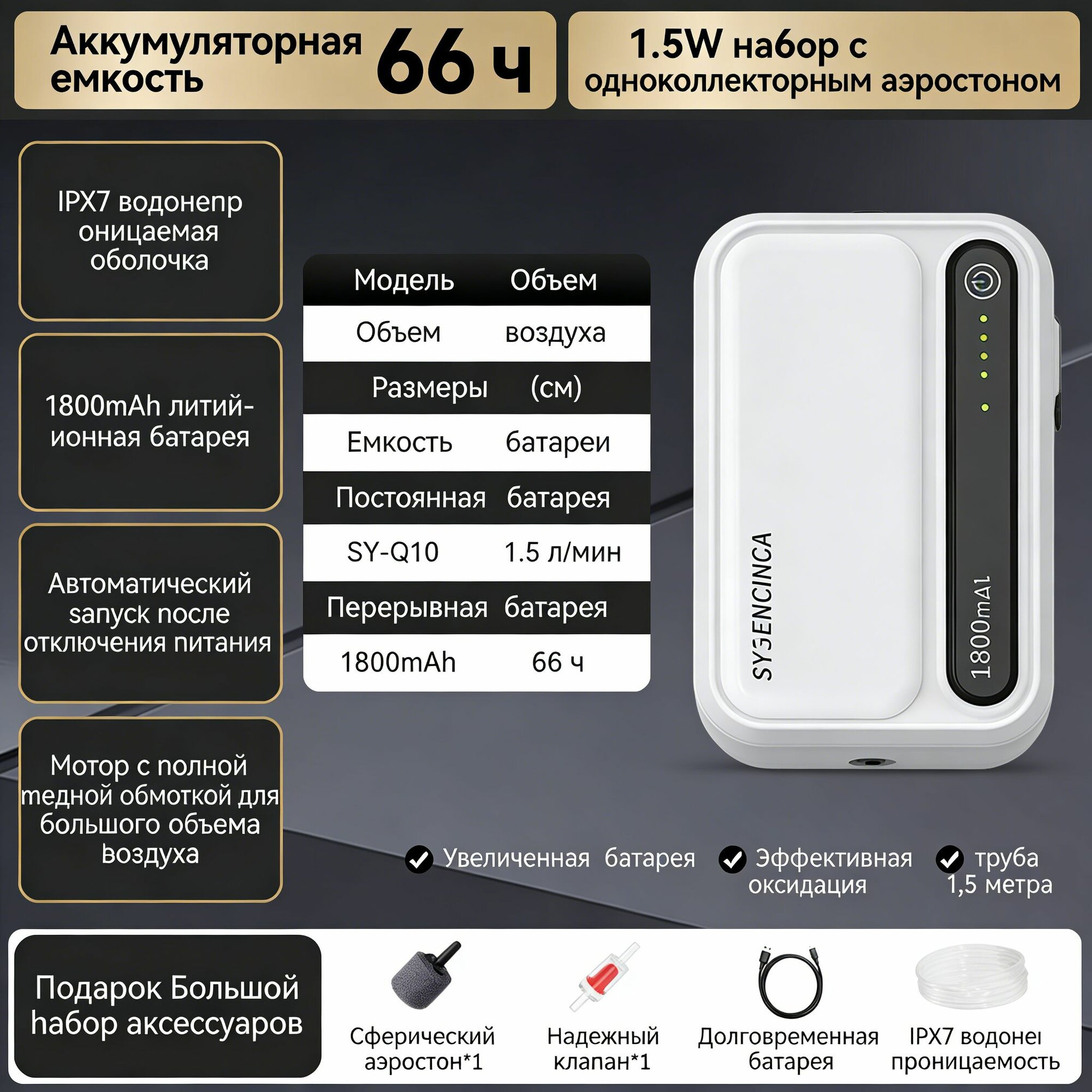 Портативный аккумуляторный аэратор для рыбалки SYSENCIAGA, бесшумный компрессор для аквариума с USB-зарядкой, 1.5W