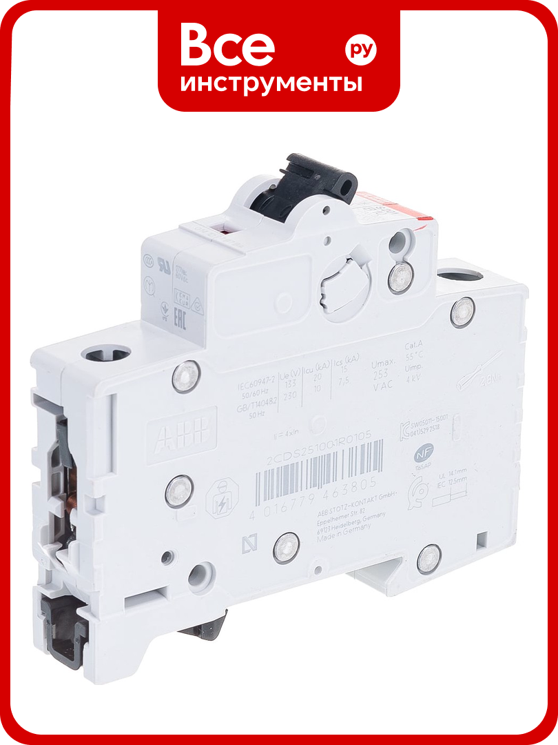 Автоматический модульный выключатель ABB 1п B S201 6кА 10А 2CDS251001R0105 модульный тип DIN‑рейка серый корпус