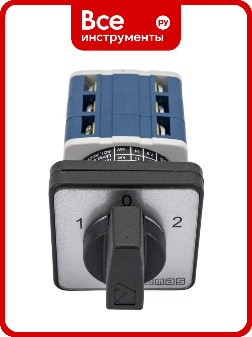 Трехфазный реверсивный переключатель полюсов Emas 1-0-2 25А, PSA025KD334S, пластиковый корпус, защита IP, фиксатор