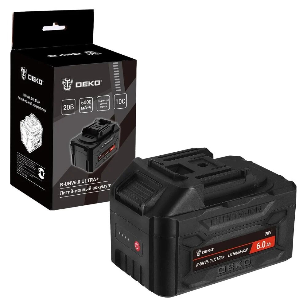 DEKO Аккумулятор R-UNV6.0 ULTRA+, 20В, 6.0А*ч, с повышенной токоотдачей 083-1019