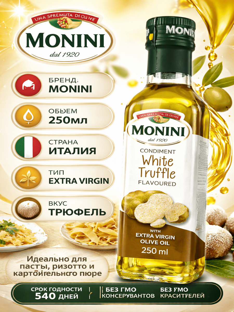 Масло оливковое Monini с белым трюфелем Extra Virgin нерафинированное, 250мл