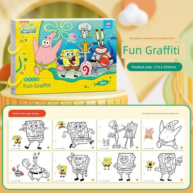 Книжка для раскрашивания SpongeBob с 48 уникальными страницами, A4 толстая картонная бумага, без дополнительных