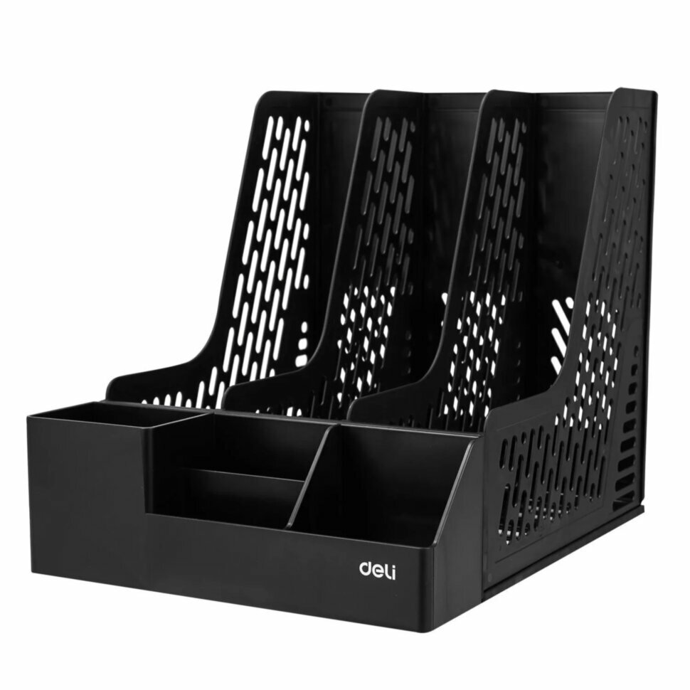 Лоток вертикальный Deli EZ00122 3 отд с органайзером 4 отд черный, 1696479