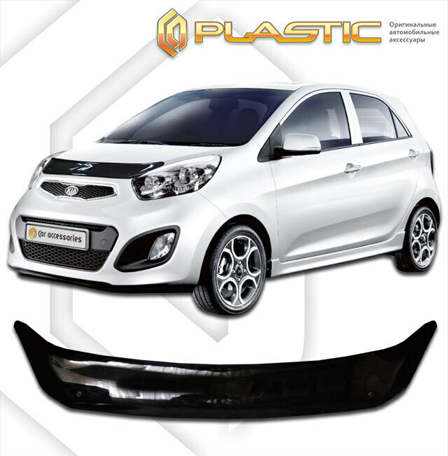 Дефлектор капота Kia Picanto 2011-2017 Черный глянцевый СА Пластик