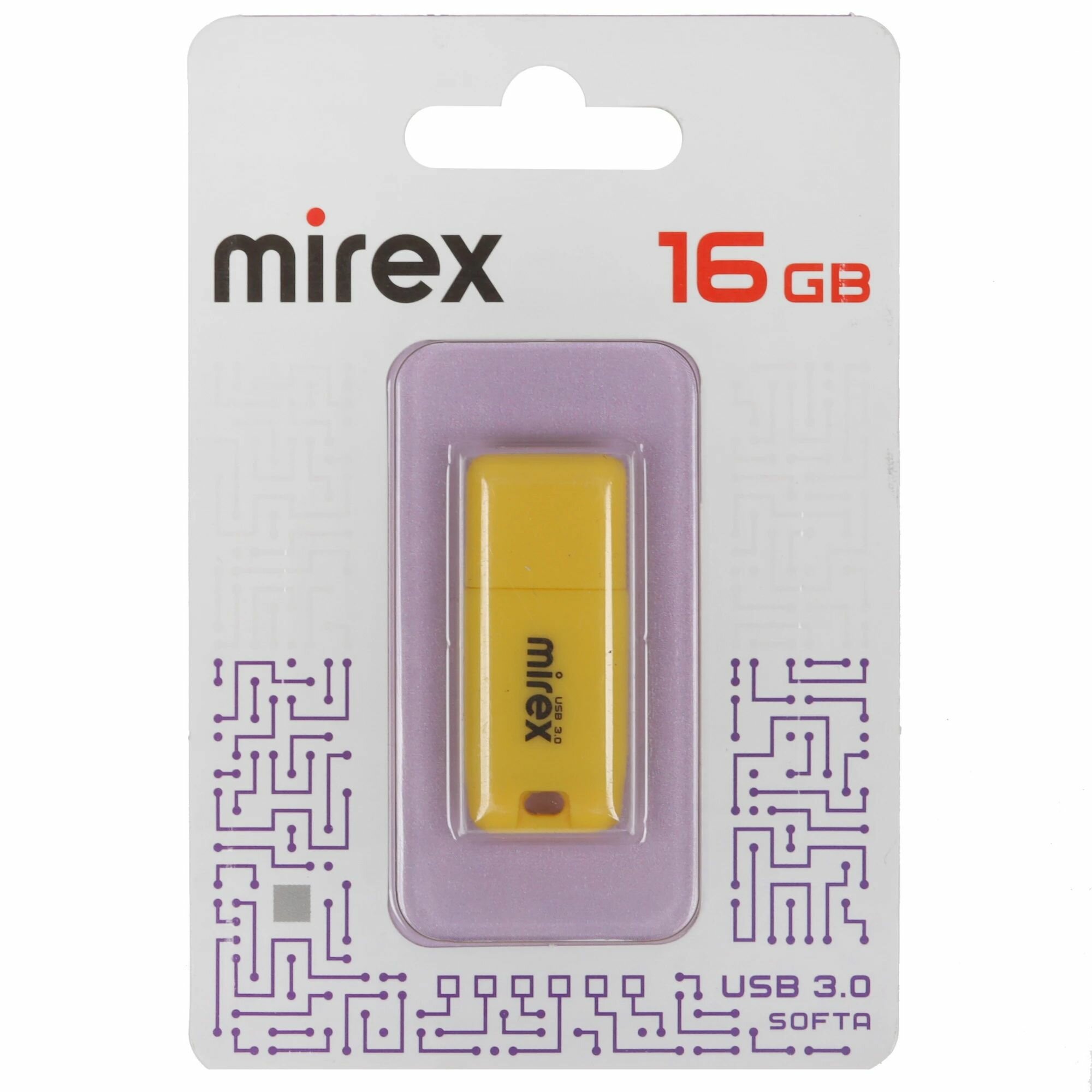 Память USB Flash 16 ГБ MIREX Softa (13600-FM3SYE16) - USB3.2, USB Type-A, чтение до - 130 МБ/с, запись до - 25 МБ/с