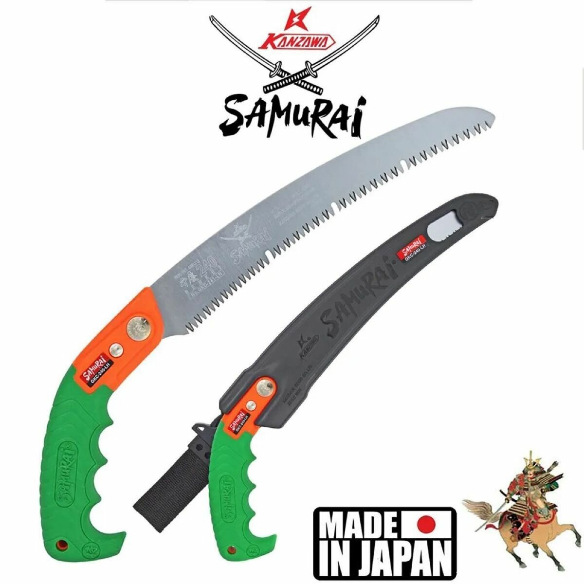 SAMURAI, Япония. Пила садовая самоочищающаяся изогнутая, в чехле с поясным креплением GKC-330-LH, серия DAICHI, Samurai, Япония