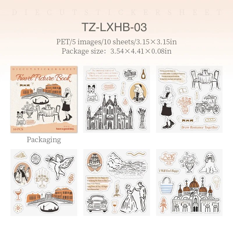Стикеры TZ-LXHB-03: Винтажные городские пейзажи