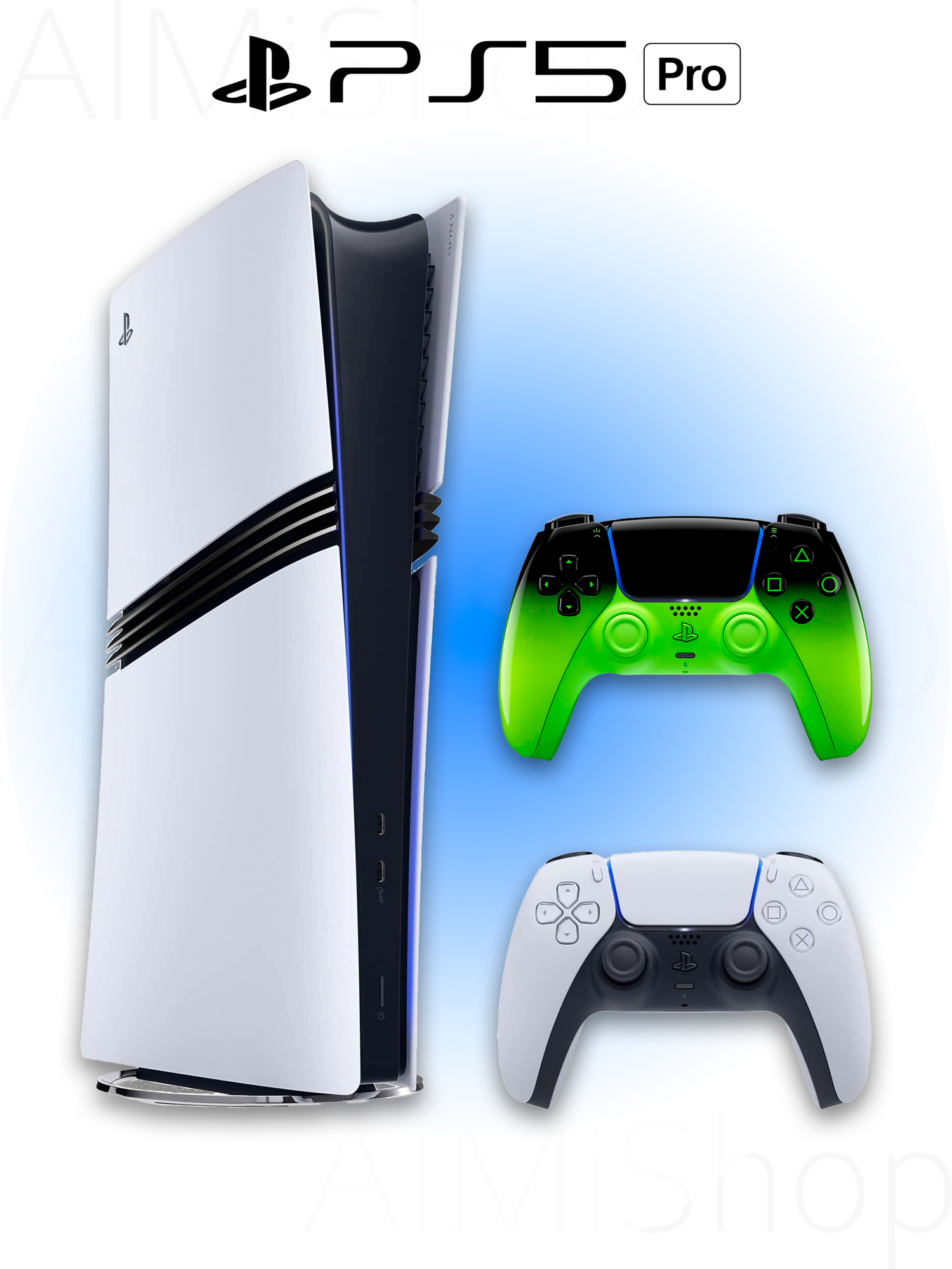 Игровая приставка Sony PlayStation 5 PRO (Digital) (без дисковода) + 2-й геймпад (зелено-черный, Remix Green)