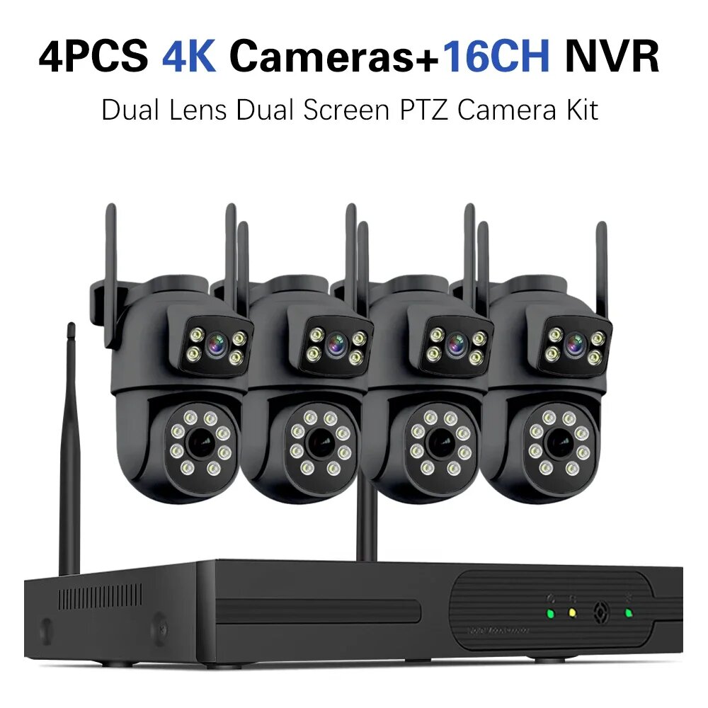 16-канальная беспроводная система видеонаблюдения CCTV 4K 8MP с двойной линзой, беспроводная IP-камера для безопасности, уличная умная HD-видеорегистратор, набор беспроводного NVR P2P