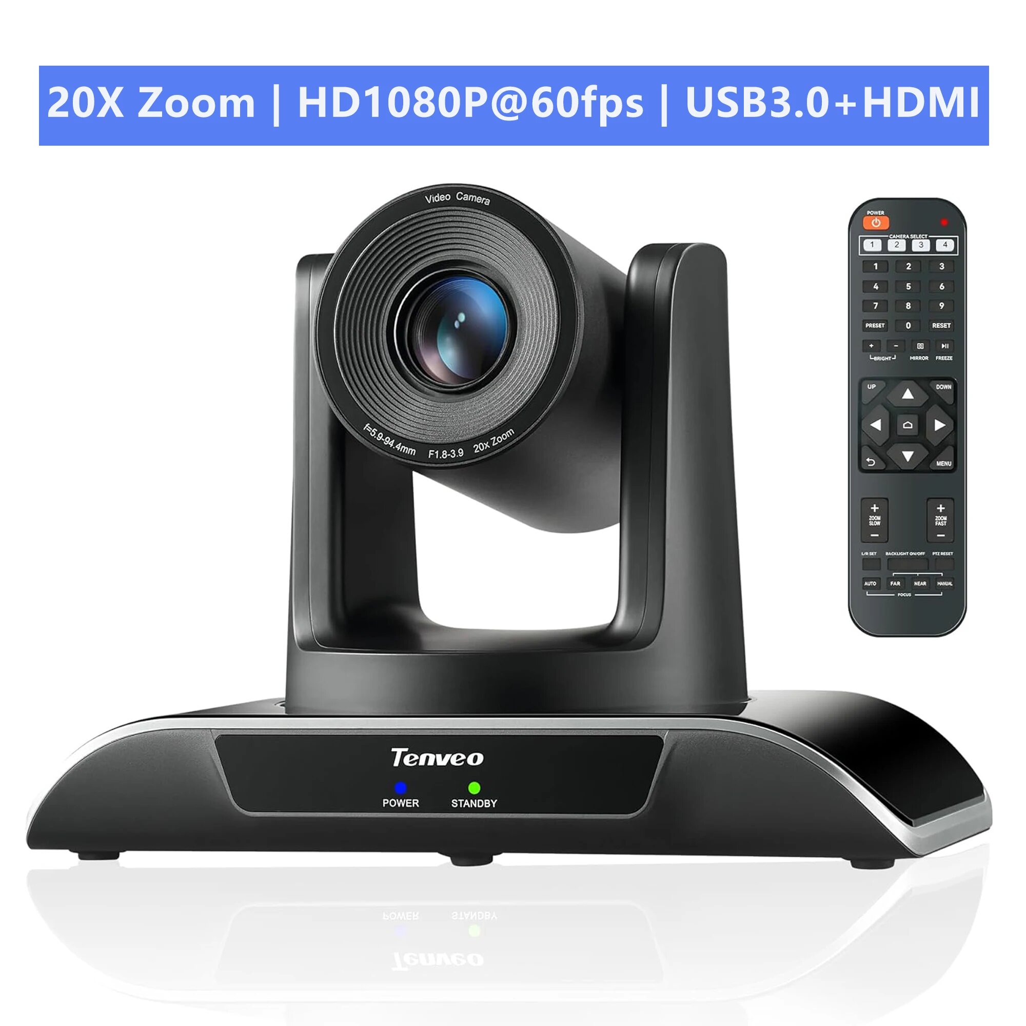Камера для конференц-залов Tenveo PTZ с оптическим зумом 20x/12x/3x USB3.0/HDMI/ Широкий угол 1080P 60FPS для видеоконференций бизнеса
