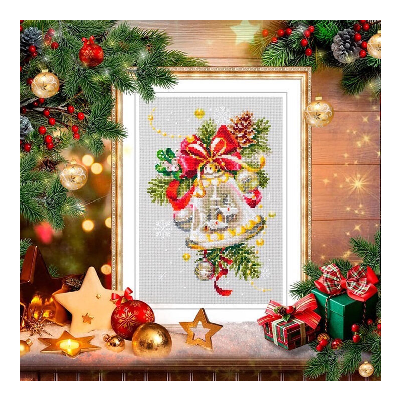 Hабор для вышивания крестиком Amishop Рождественские колокольчики, 12 x 18 см, 25 цветов, 18CT Aida, 86 x 124 стежка
