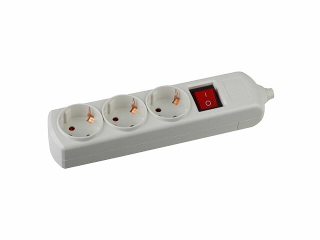 Колодка 3 гнезда с/з выключатель, 16А, IP20, 3500Вт, Китай