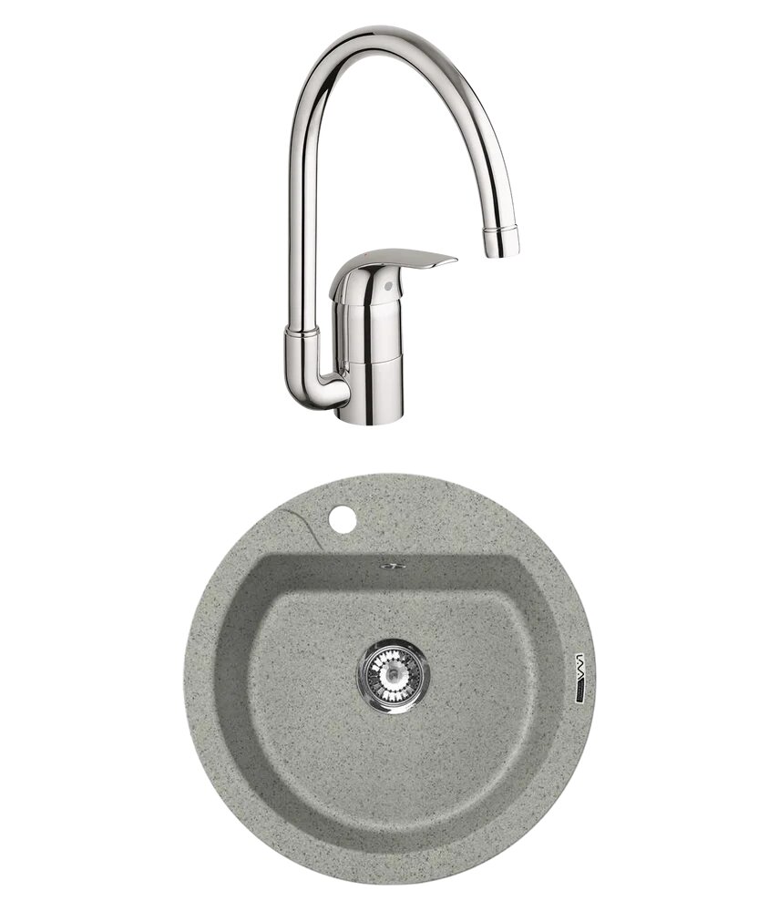 Комплект Мойка Lava R3 50x50, скандинавская (scandic), кварц / Смеситель Grohe Euroeco 32752000 глянцевый хром