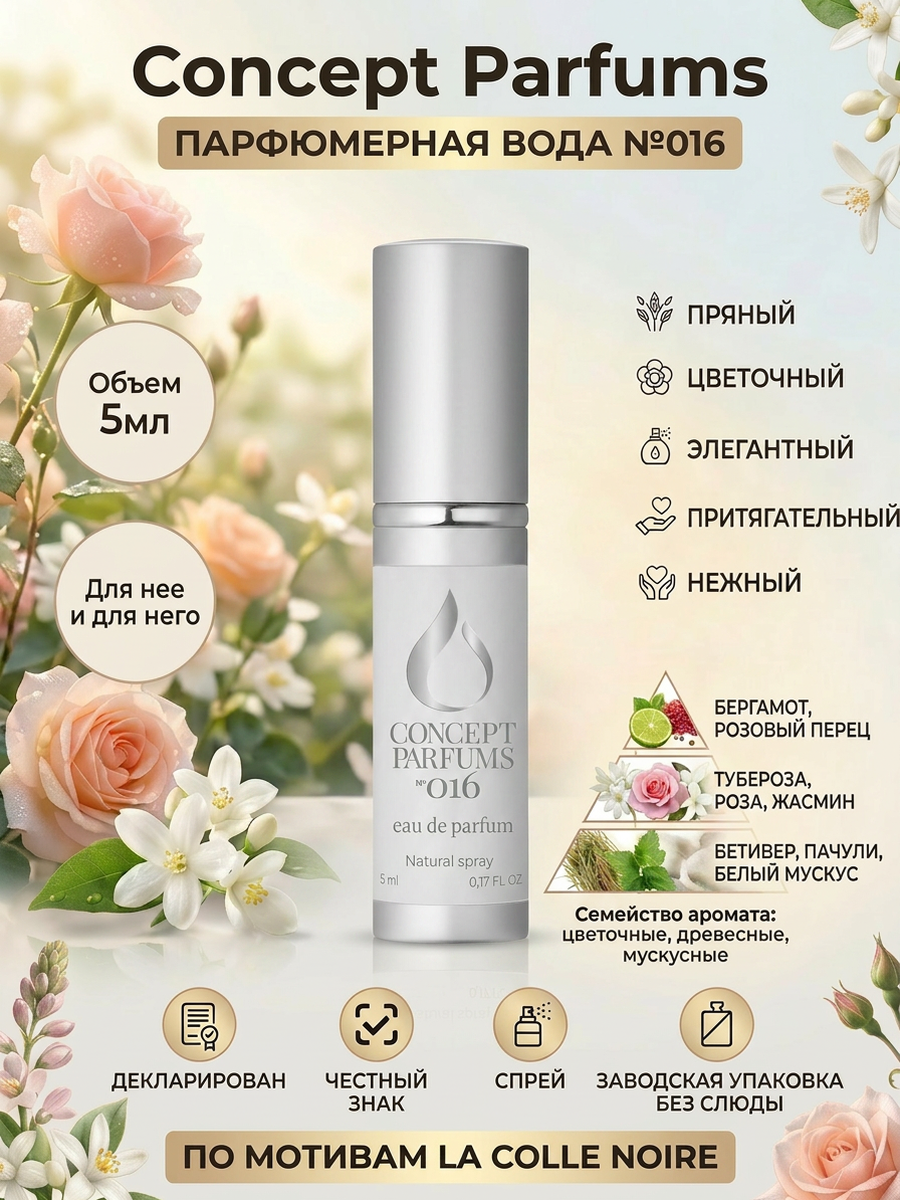 Concept Parfums 016 Парфюмерная вода Унисекс 5мл древесные, фужерные, мускусные