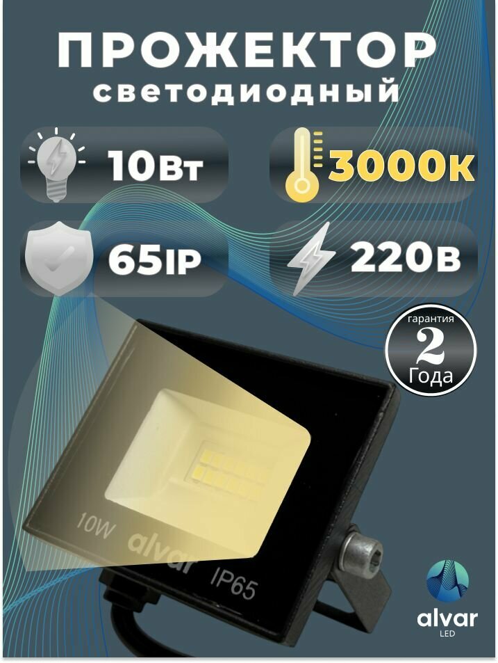 Прожектор светодиодный уличный 10Вт, 3000К теплый, 220В