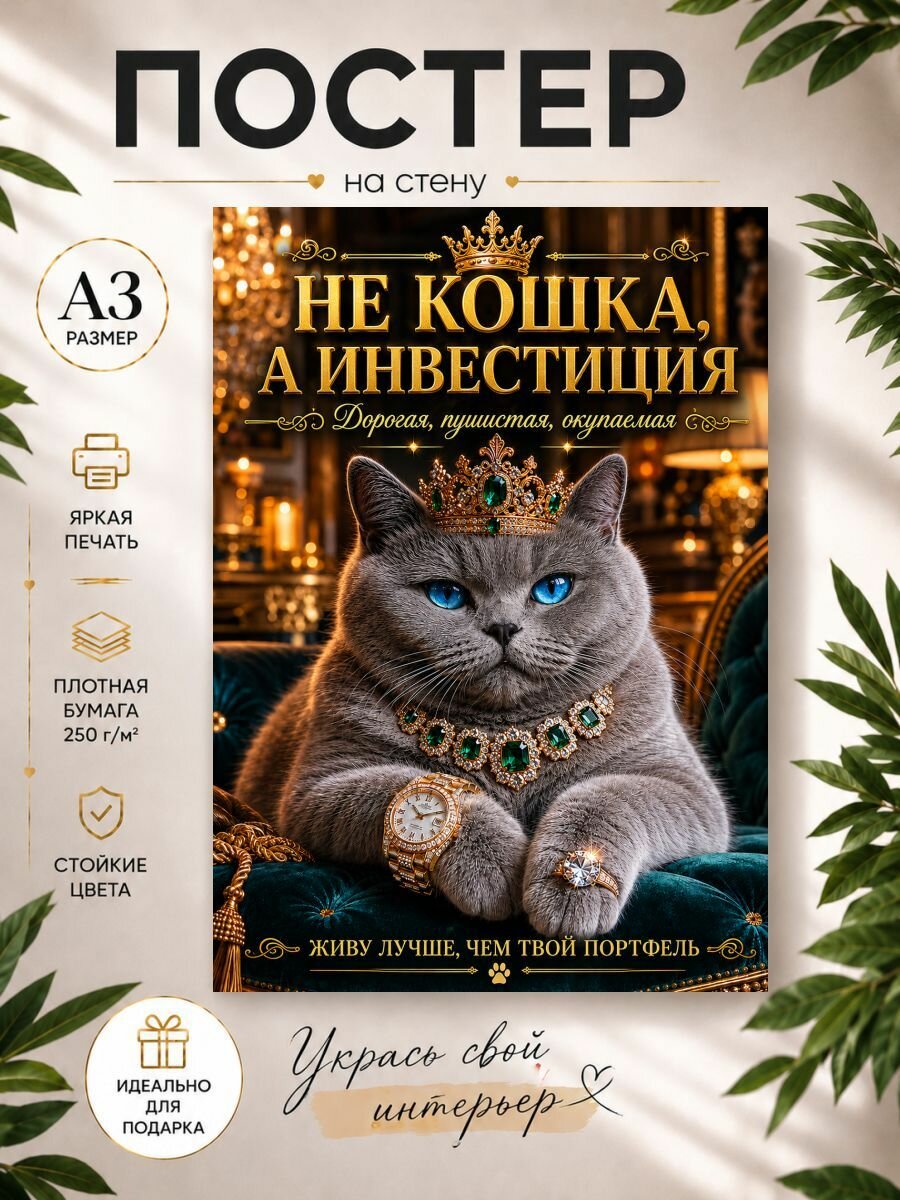 Смешной постер с кошкой прикольный подарок кошатнице