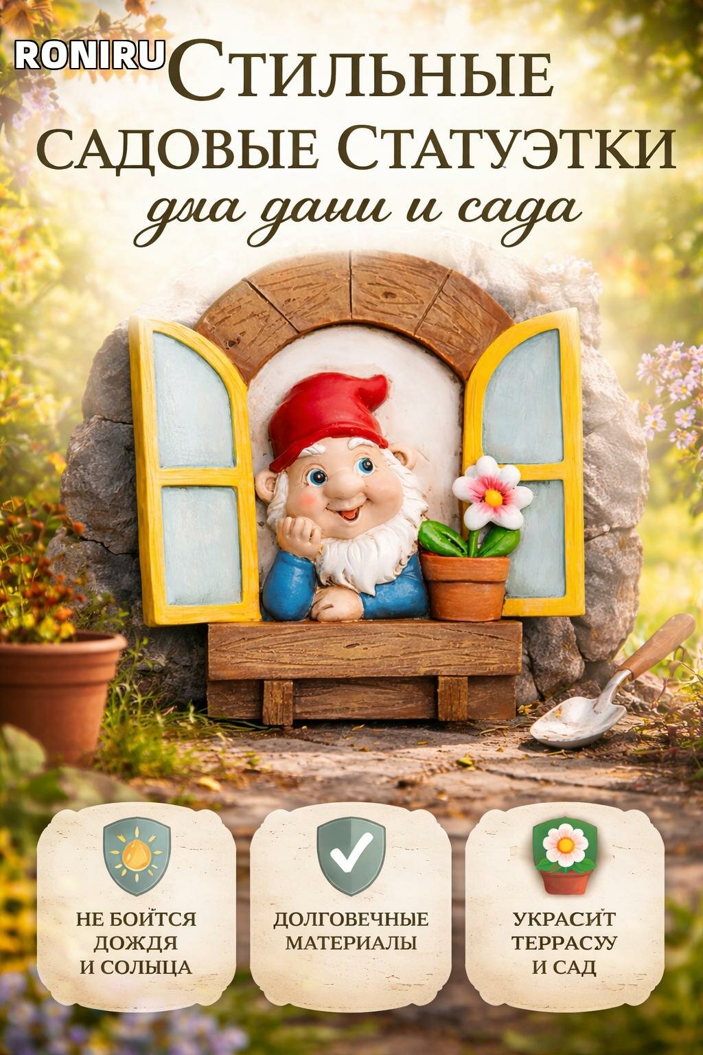 Стильные садовые статуэтки для дачи и сада — устойчивые к дождю и солнцу, долговечный декор для террасы и дорожек