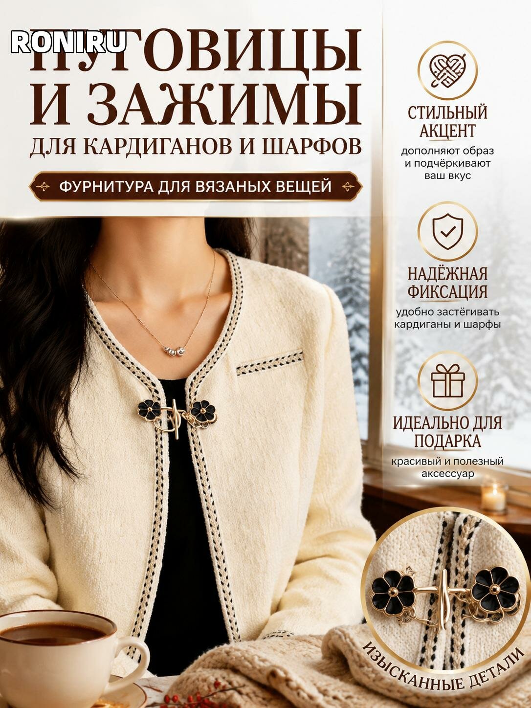 Кардигановые пуговицы и зажимы для шарфов, фурнитура для вязаных вещей — застежки и декоративные аксессуары