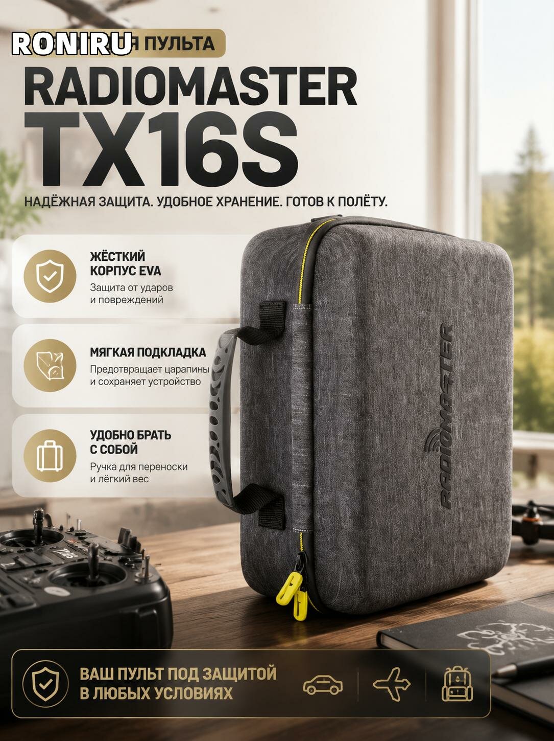 Чехол для пульта Radiomaster TX16S, сумка для хранения и переноски с жестким корпусом EVA и мягкой тканевой подкладкой для защиты от ударов