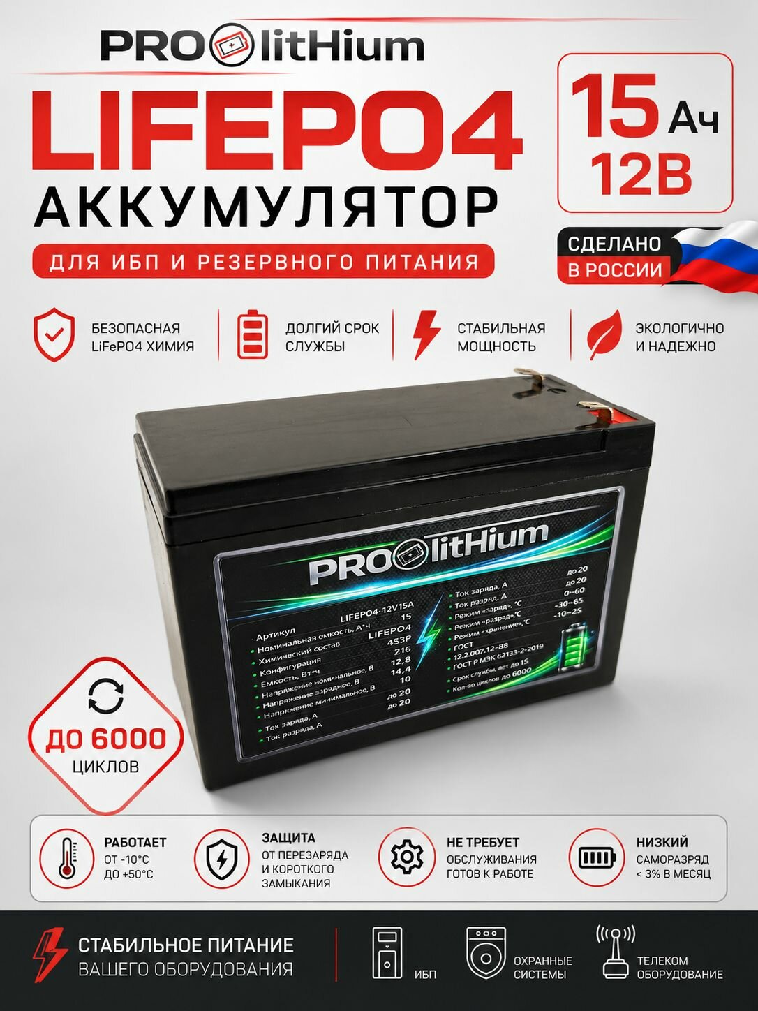Аккумулятор для ИБП 12v LiFePO4 15Ач для детских машин