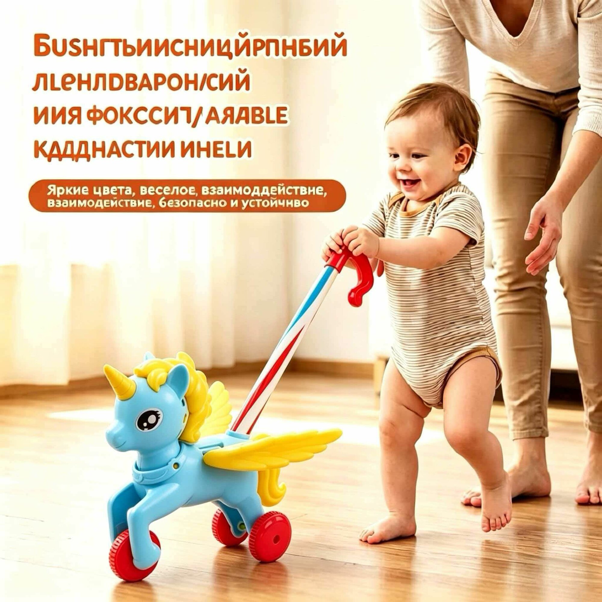 Детская каталка-паровоз на палочке