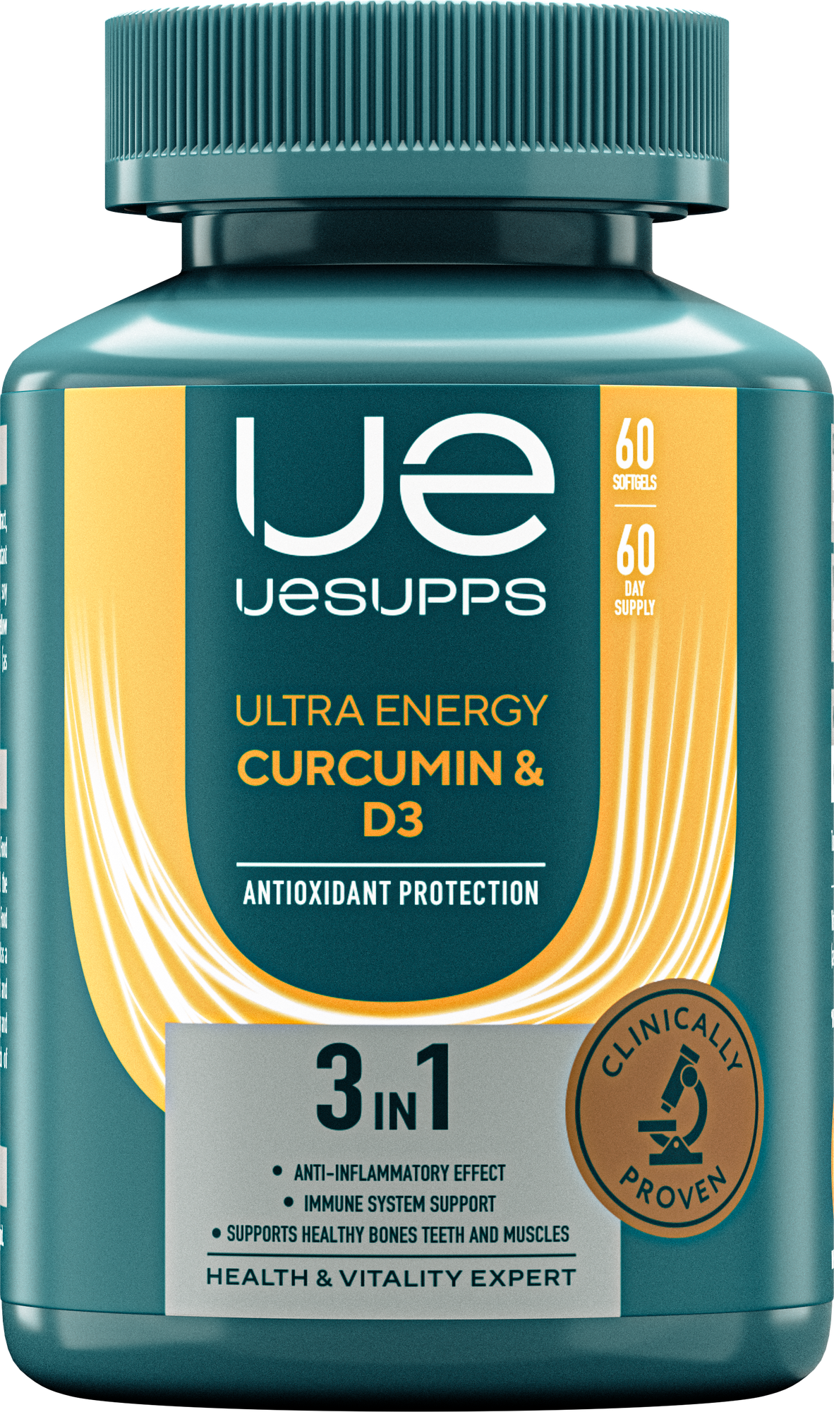 UESUPPS Витаминный комплекс Куркумин и Витамин D3 60 софтгель Ultra Energy Curcumin&D3 60 Softgels 4*50ml