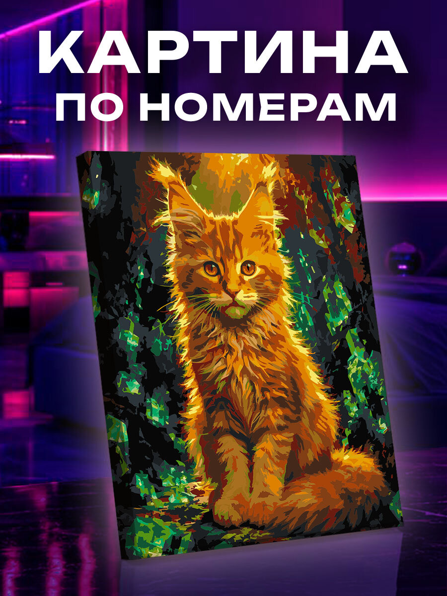 Картина по номерам Мейн-кун среди светящихся кристаллов