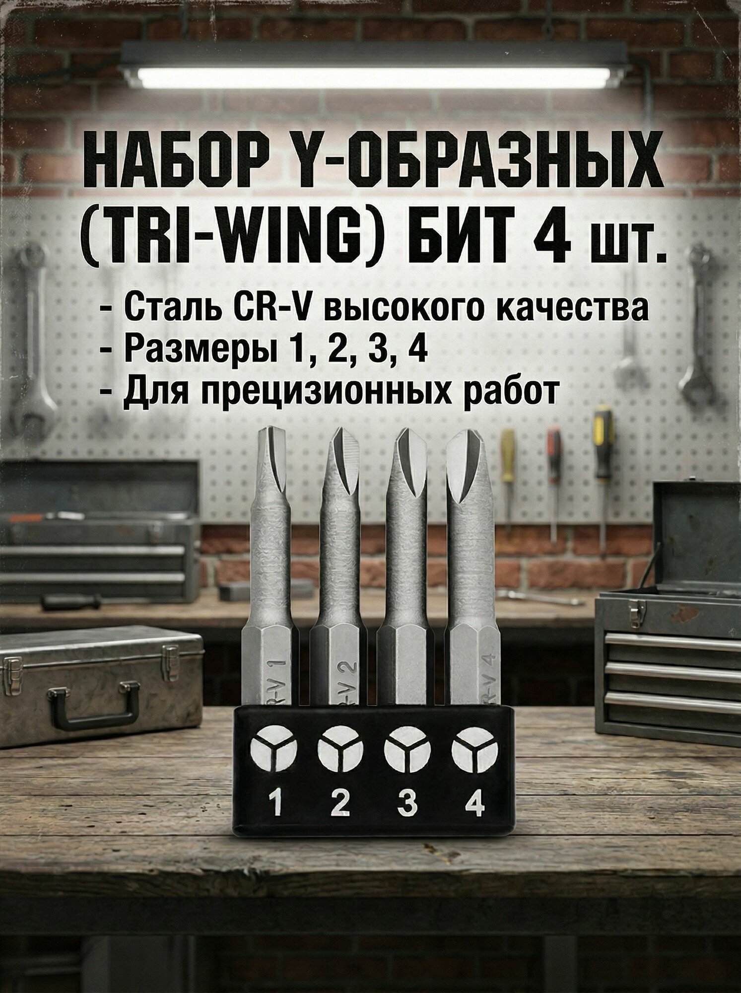 Набор Y-образных (TriWing) бит 4 шт компактный держатель, длина 5 см, для ремонта электроники и бытовой техники