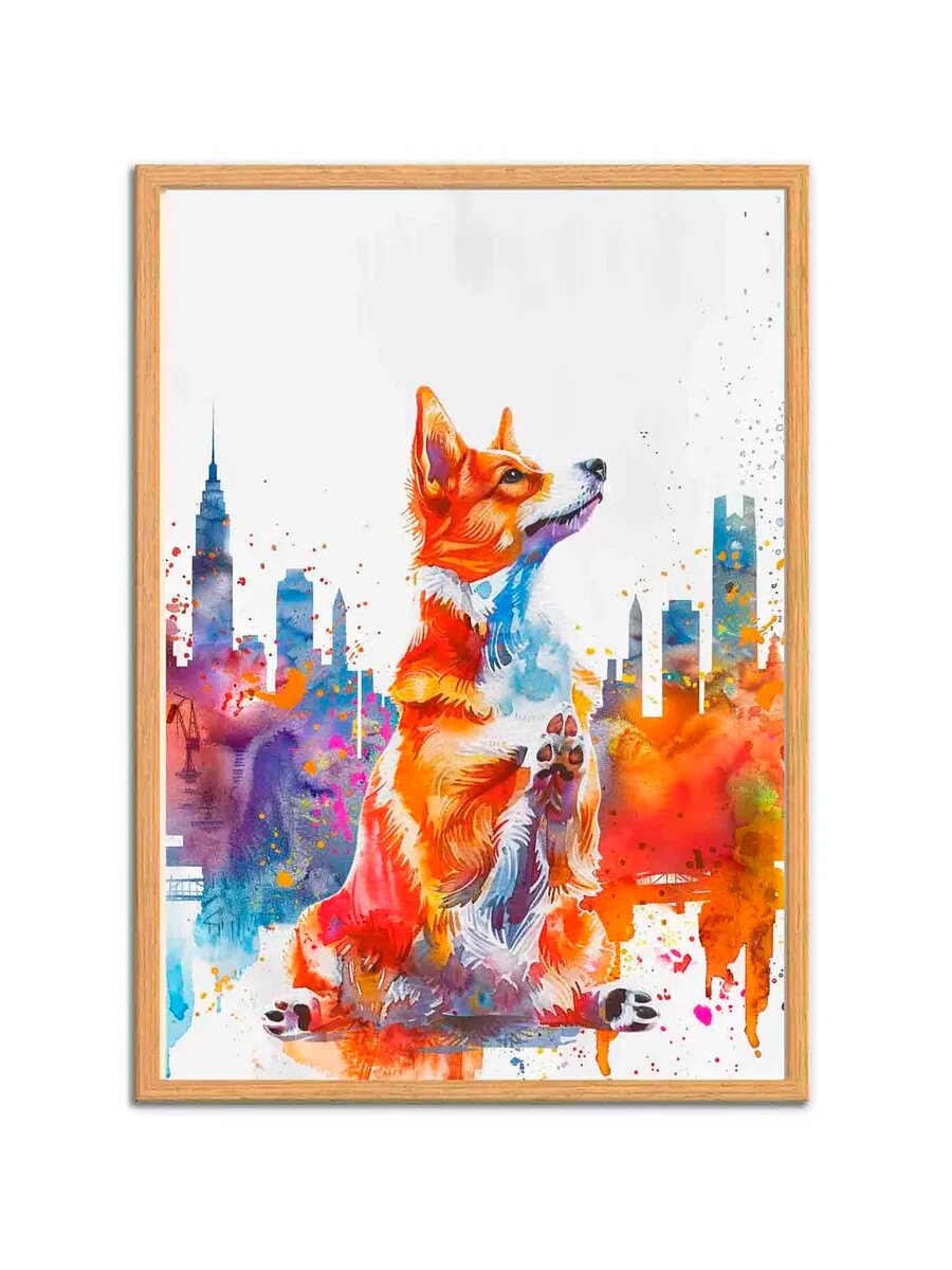 Кардиган Вельш Корги для собак Йога 2, Плакат 30x42см