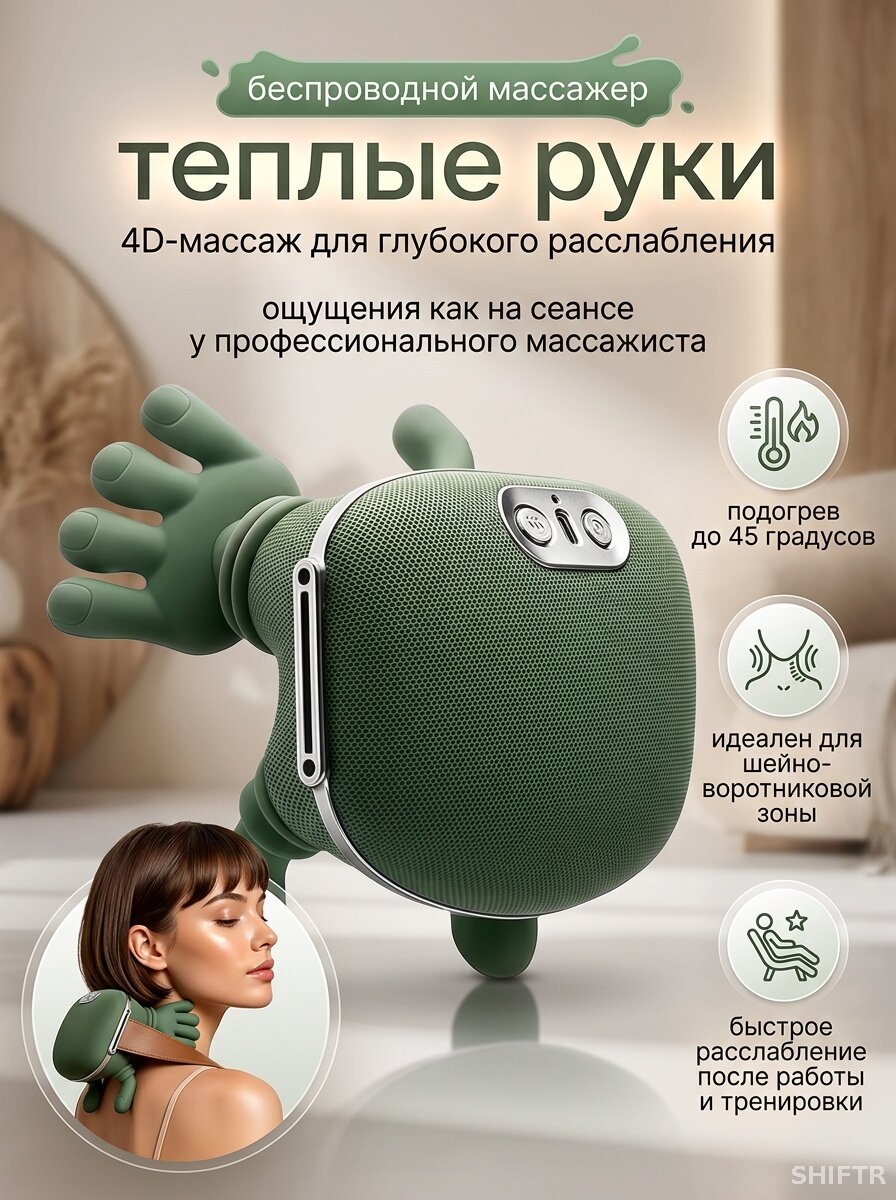 Массажер 4D с имитацией массажа руками / Вибромассажер электрический аккумуляторный
