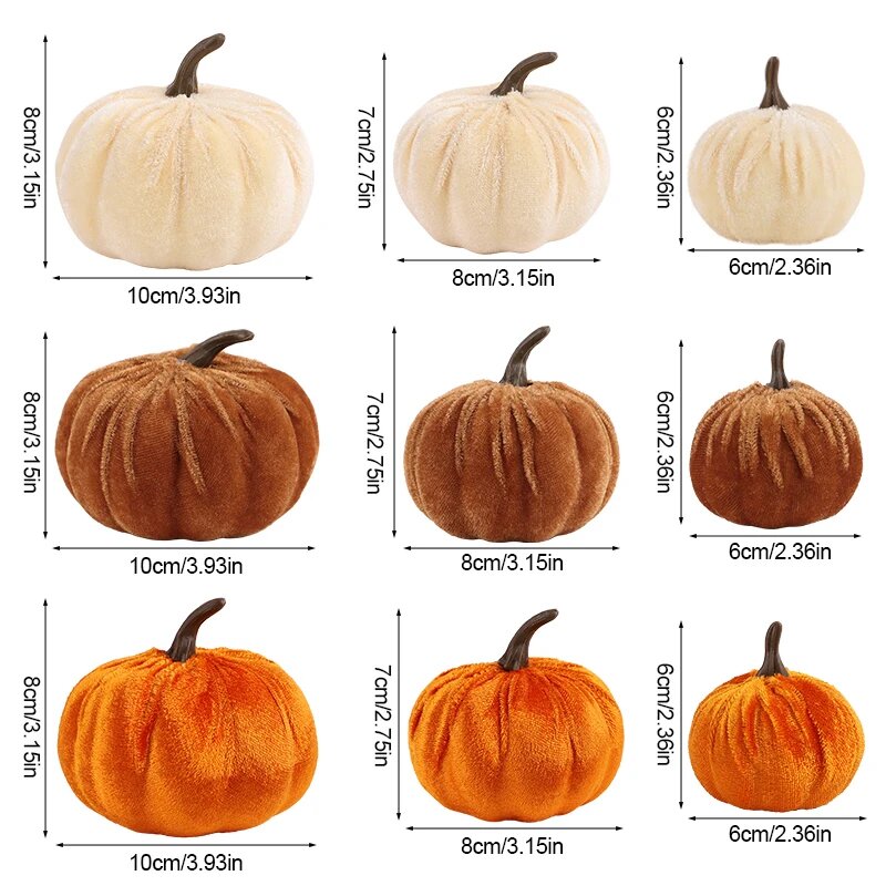 Искусственные бархатные тыквы для декора 8-12 шт 9PCS