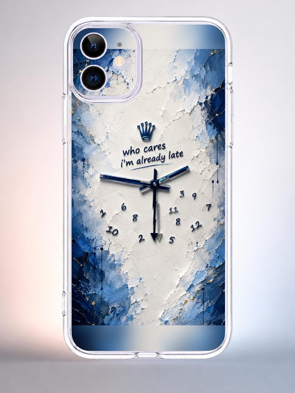 Прозрачный чехол на iPhone 11 часы who cares i m