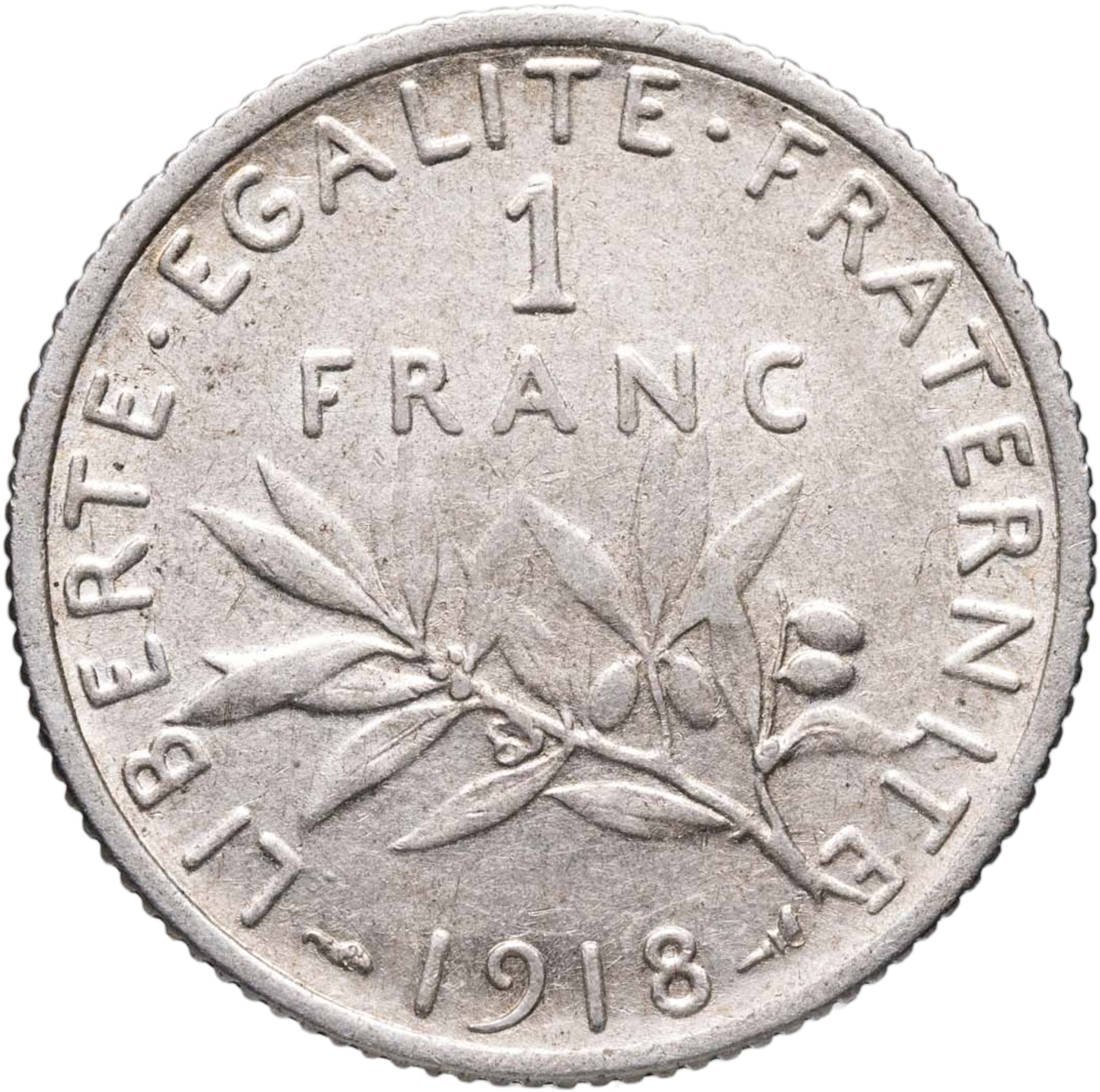 Франция 1 франк franc 1918, Серебро 835, в сохранности XF
