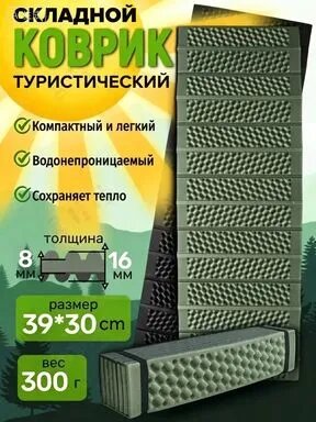 Коврик туристический складной Гармошка 39х30х1.7 см/Походный, армейский, тактический.