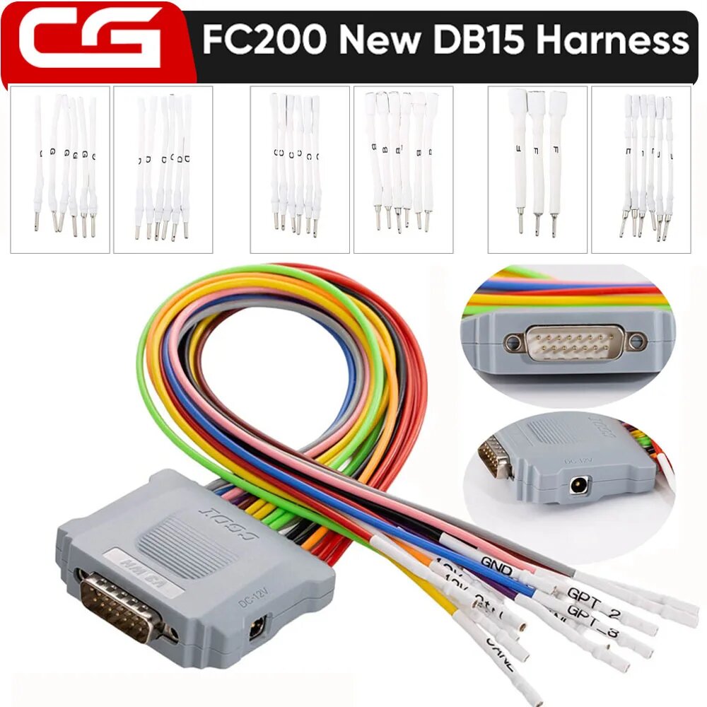 Новый 2026 CG FC200: Новый жгут проводов DB15 с GTP2 и GTP3, 16-контактный перемычкающий кабель для чтения/записи ЭБУ с новым контроллером 12В и GPT-4