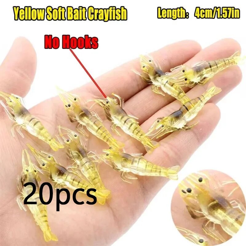 Силиконовые искусственные креветки для ловли рыбы, 10/20/30 шт. yellow no hooks 20