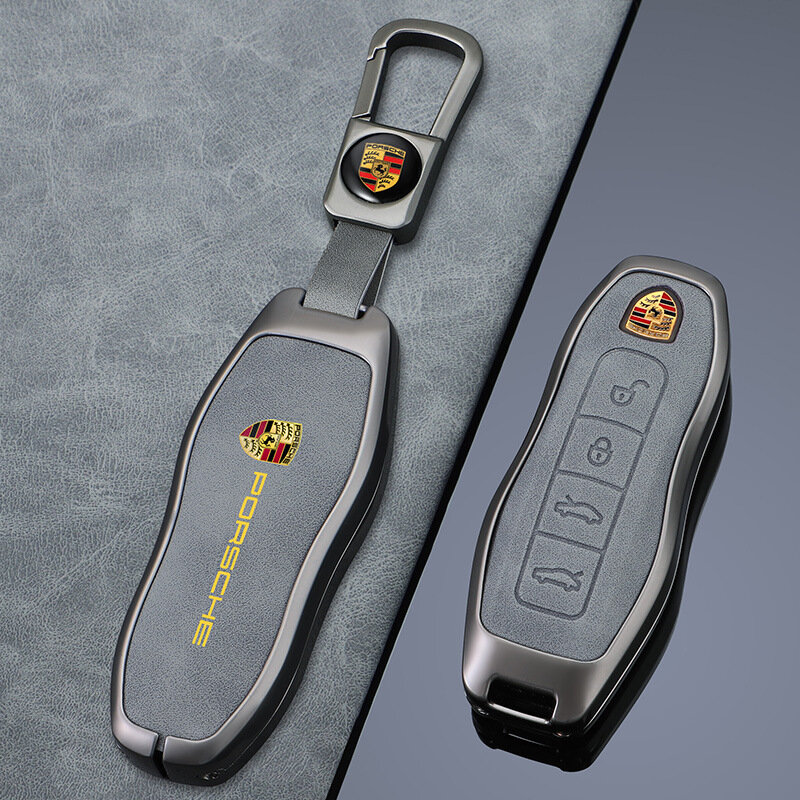 Чехол для ключей Porsche для моделей 718, Panamera, Macan, Cayenne, 911 — 3-кнопочный серый с лямкой