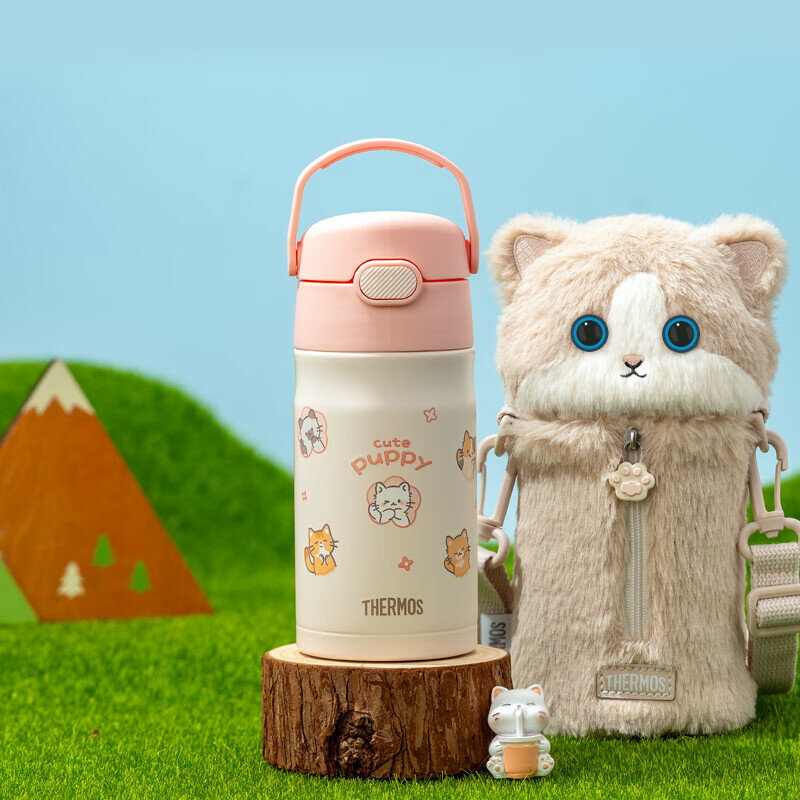 THERMOS детский термос с трубочкой серия животные 350 мл синий 316L нержавеющая сталь Ёмкость：Синяя собачка с трубочкой