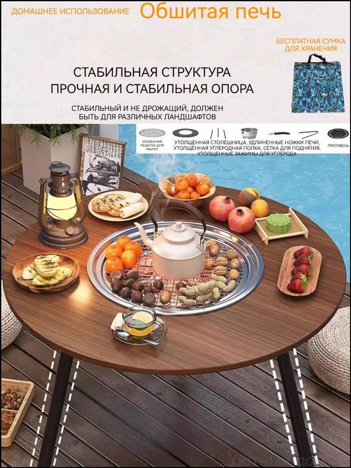 Усовершенствованный разборный мангал с подогревом 60х60 см, бестселлер для приготовления шашлыка и чая, дополненный защитой от прогорания и подарками