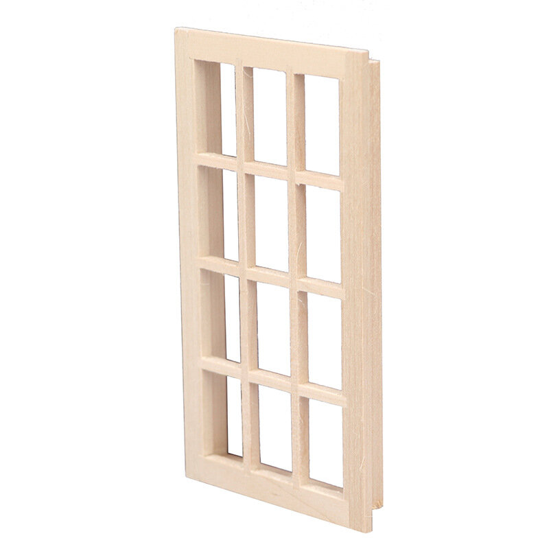 Миниатюрное 12-панельное окно для кукольного домика, масштаб 1:12, неокрашенная березовая древесина, аксессуар для самостоятельного изготовления кукольных домиков, игрушка для ролевых игр для детей и коллекционеров.